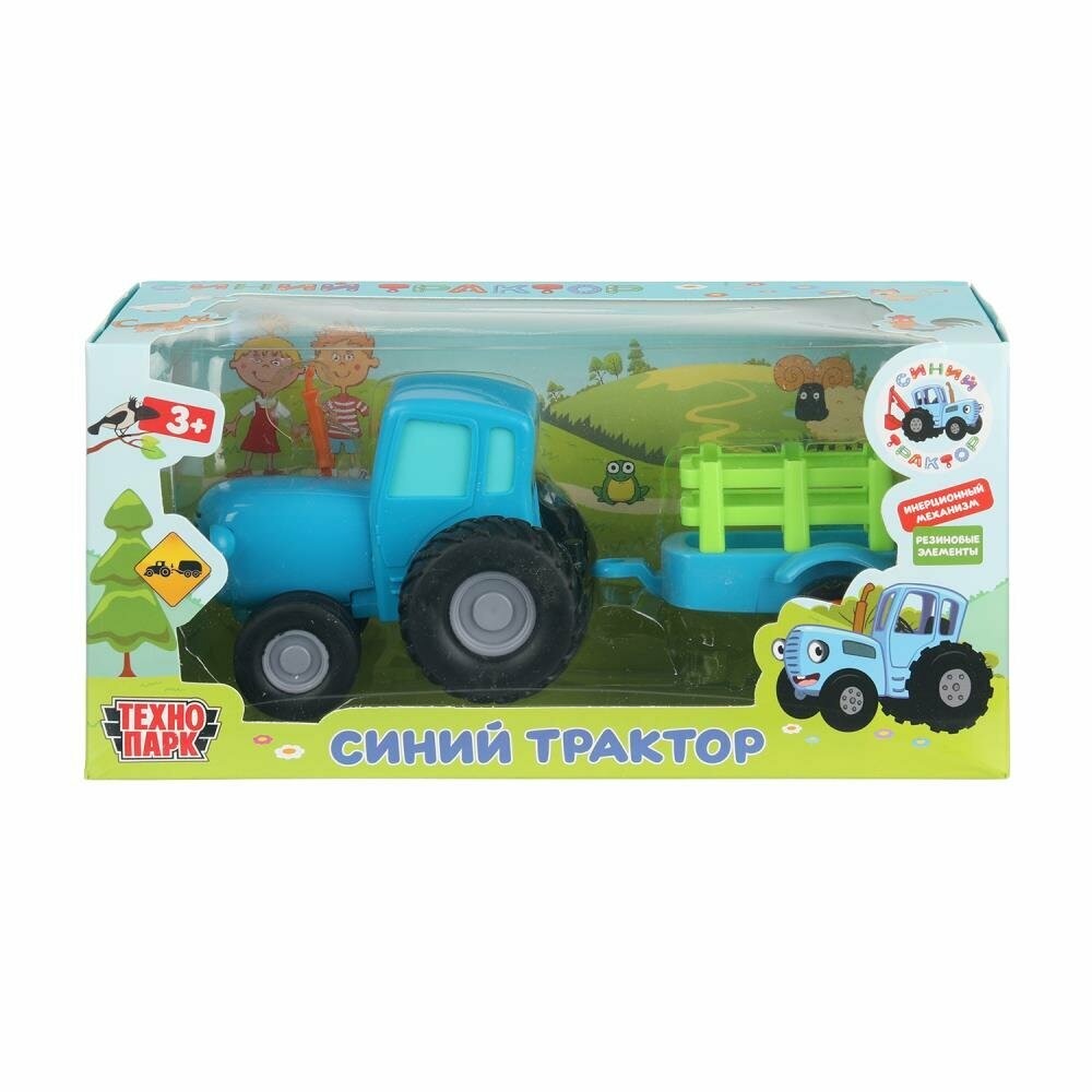 Машина металлическая "Синий Трактор с телегой", 11 см. инерция, синий Технопарк BLUTRA-11CART-BU