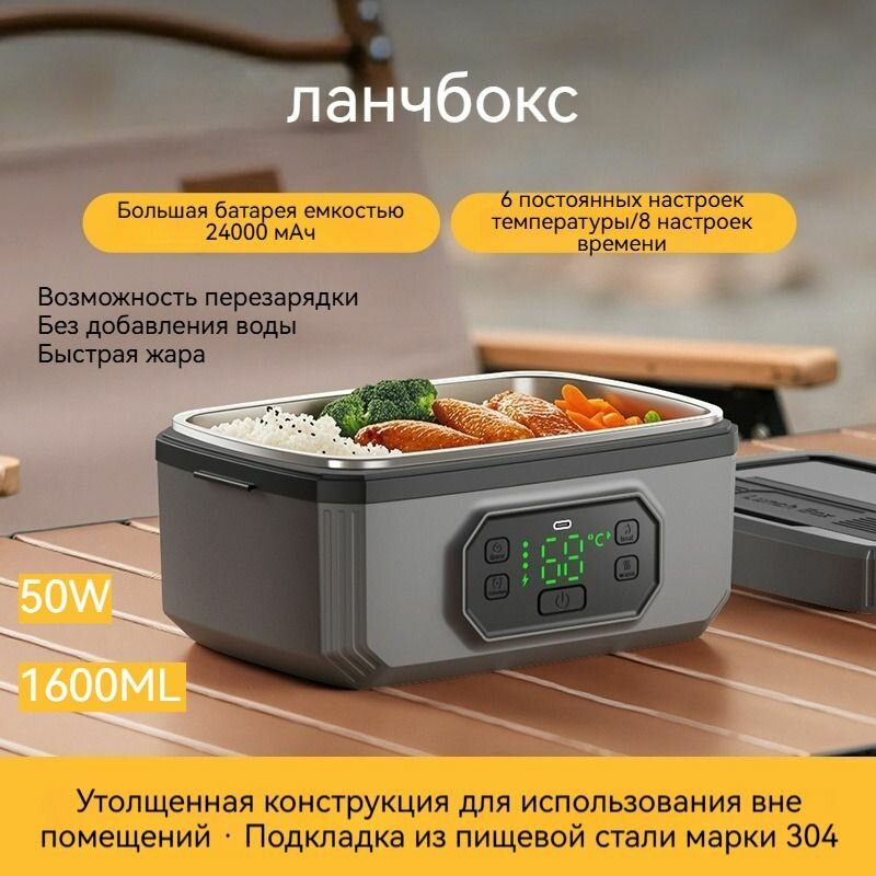 Ланчбокс с подогревом,1600ml,50W,24000mAh, Возможность перезарядки, Подходит для наружного применения