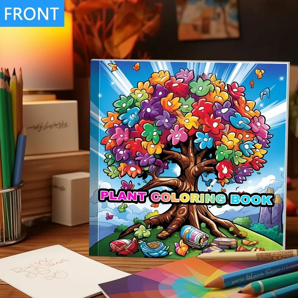 Книжка-раскраска в Растения, Альбом для рисования Растения, Книга каракулей20 см*20 см, подходит для раскрашивания как взрослыми, так и детьми