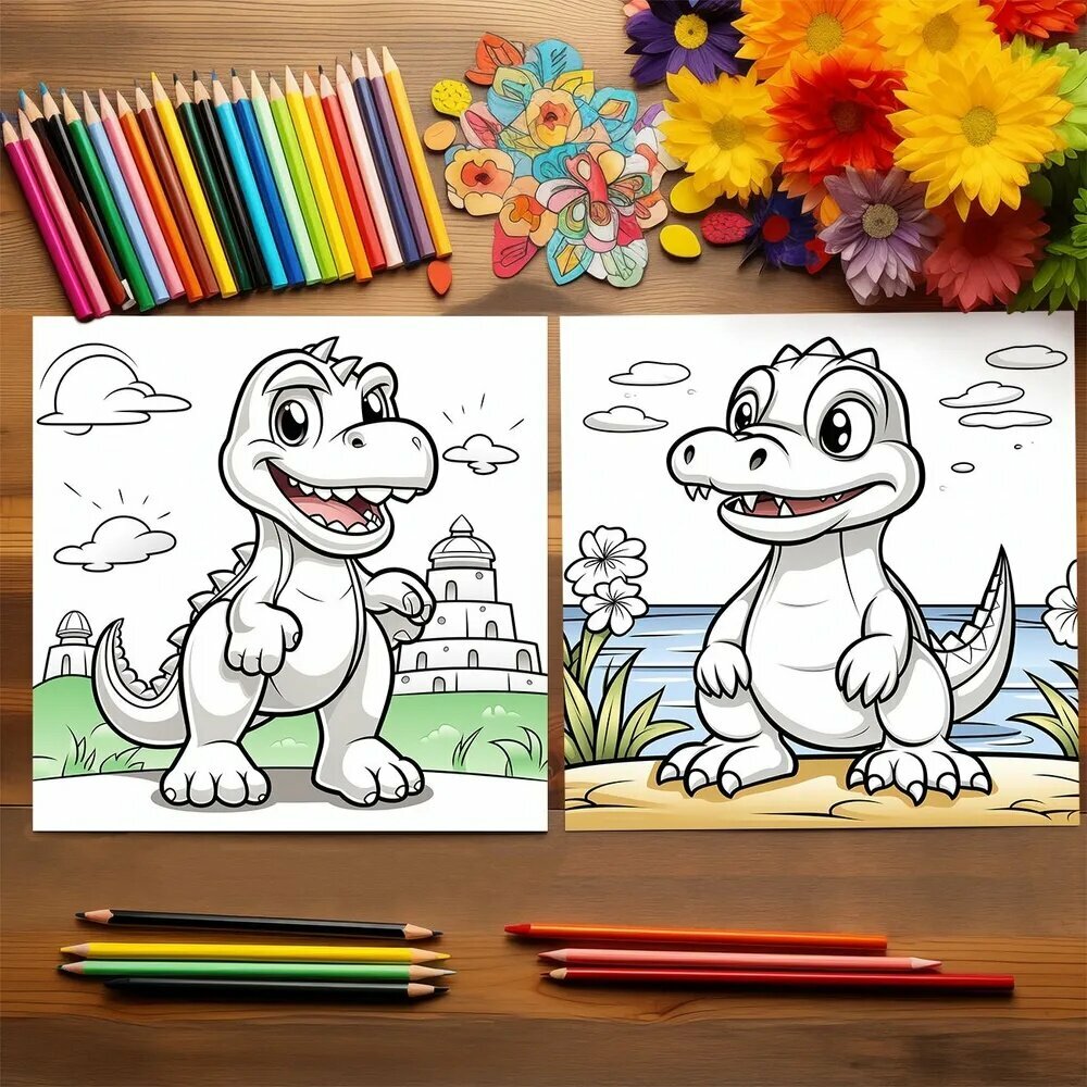 Книжка-раскраска Динозавр темы, Альбом для рисования Динозавр, высокое качество Книга каракулей20 см*20 см, подходит для раскрашивания как взрослыми, так и детьми