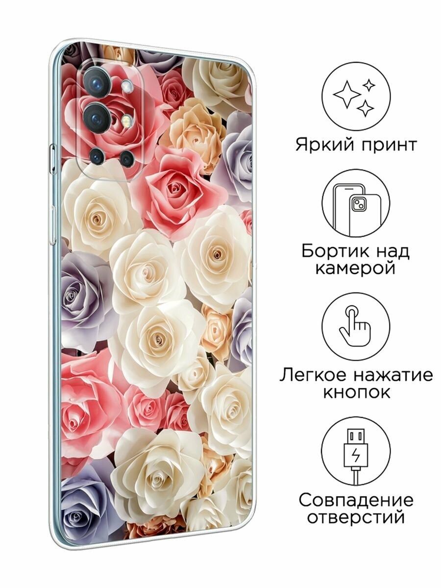 Чехол на OnePlus 9R / ВанПлас 9R с принтом "Пастельные розы" — фото 1
