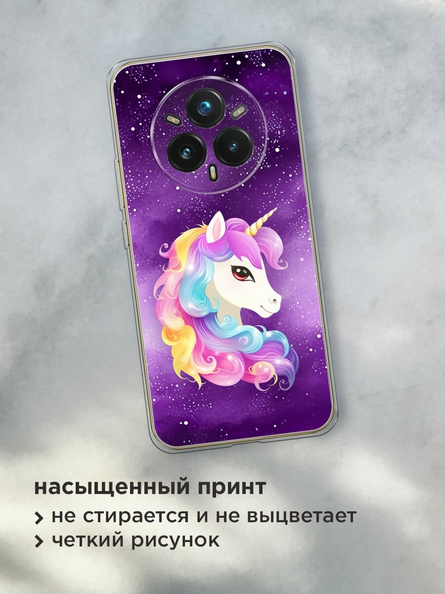 Чехол на Realme 14 Pro+ / Реалми 14 Про+ с принтом "Кудрявый единорог" — фото 1