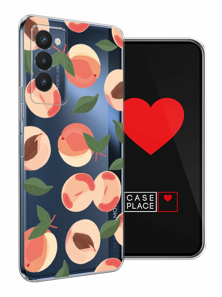 Чехол на Tecno Camon 18P / Техно Камон 18Р с принтом "Нежные персики паттерн 2", прозрачный — фото 1