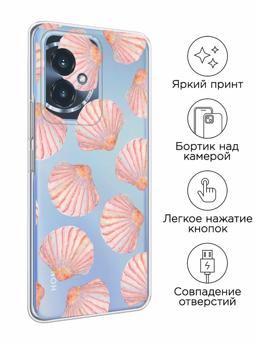 Чехол на Honor 100 / Хонор 100 с принтом "Ракушки паттерн", прозрачный — фото 1