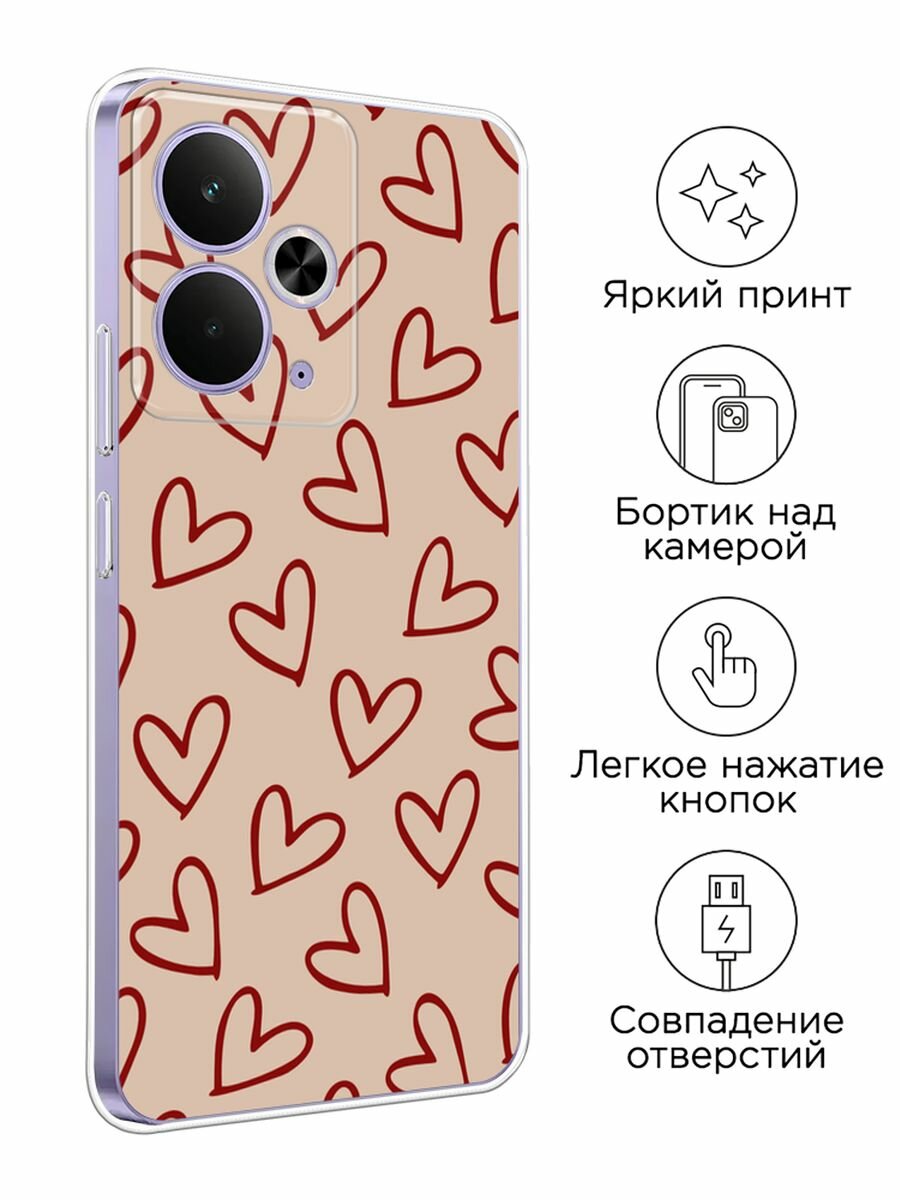 Чехол на Realme 14T / Реалми 14Т с принтом "Little hearts doodles 1 - 14 февраля" — фото 1