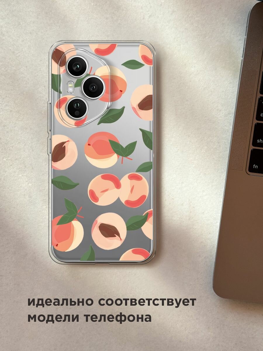 Чехол на Honor 400 Pro / Хонор 400 Про с принтом "Нежные персики паттерн 2", прозрачный — фото 1