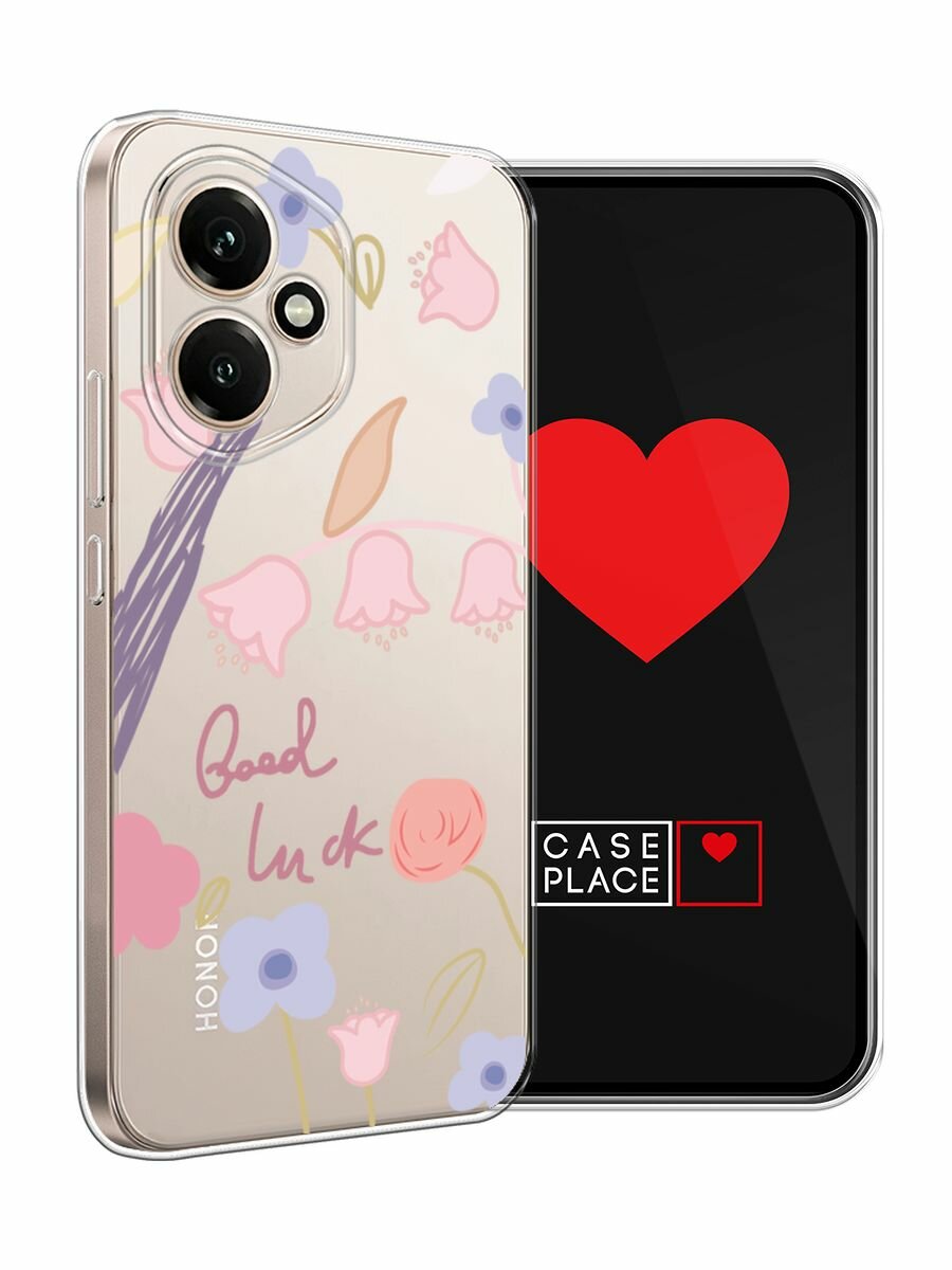 Чехол на Honor 400 / Хонор 400 с принтом "Lucky flowers", прозрачный — фото 1