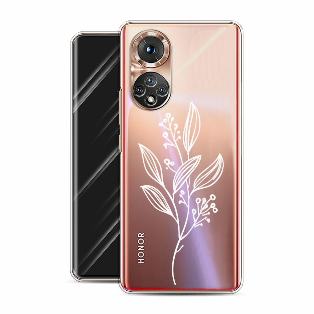 Чехол на Honor 50/Huawei Nova 9 / Хонор 50/Хуавей Нова 9 с принтом "Ветка с листочками и цветами", прозрачный — фото 1