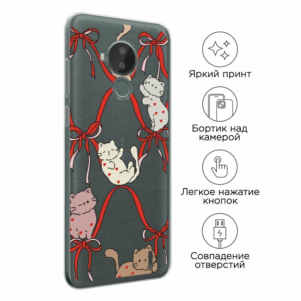 Чехол на Nokia C30 / Нокия C30 с принтом "Котики в ленточках 2", прозрачный — фото 1
