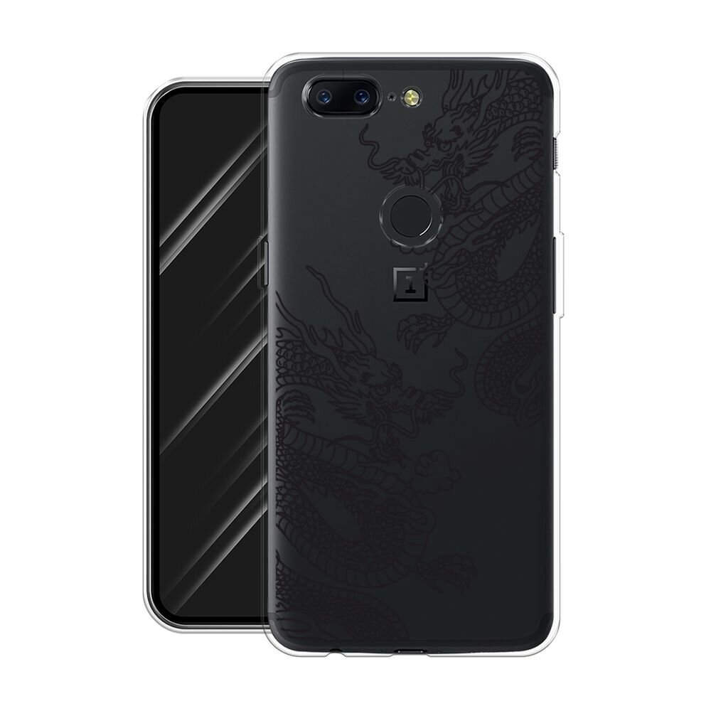 Чехол на OnePlus 5T / ВанПлюс 5Т с принтом "Два китайских дракона", прозрачный — фото 1