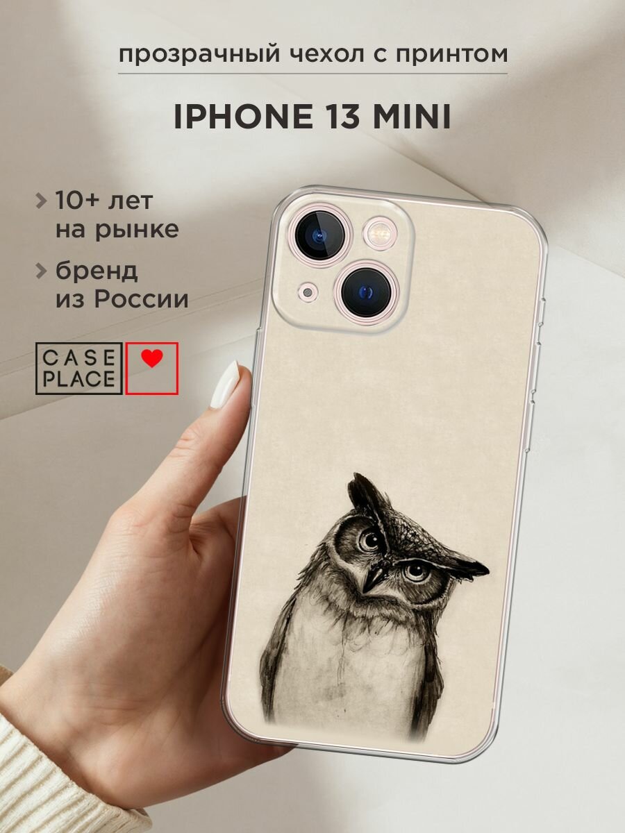 Чехол на Apple iPhone 13 mini / Айфон 13 мини с принтом "Сова"