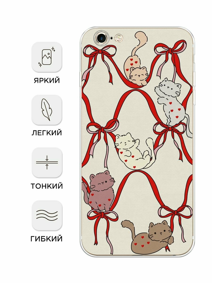 Чехол на Apple iPhone 6 Plus/6S Plus / Айфон 6 Плюс/Айфон 6С Плюс с принтом "Котики в ленточках 1" — фото 1