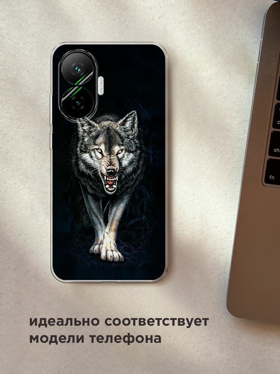 Силиконовый чехол на Poco F7 / Поко F7 с принтом "Злобный волк из ночи" — фото 1