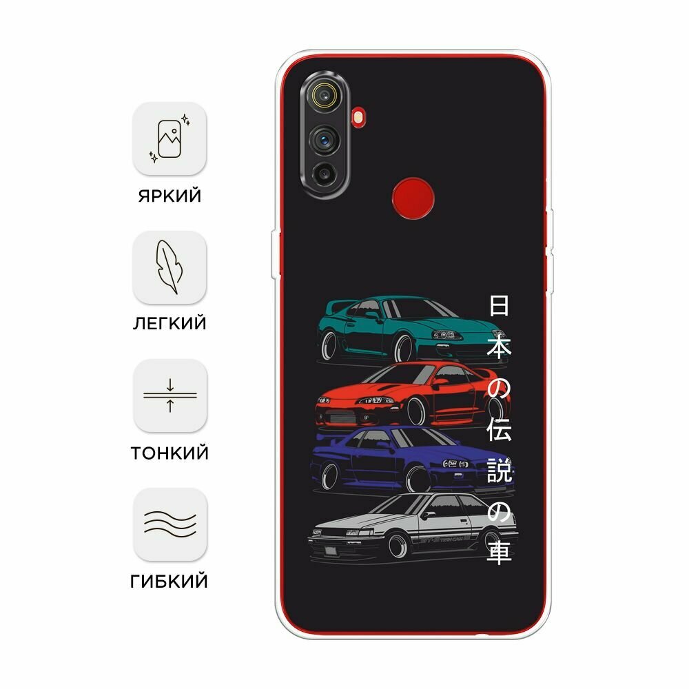 Силиконовый чехол на Realme C3 / Реалми C3 с принтом "JDM Legend cars" — фото 1