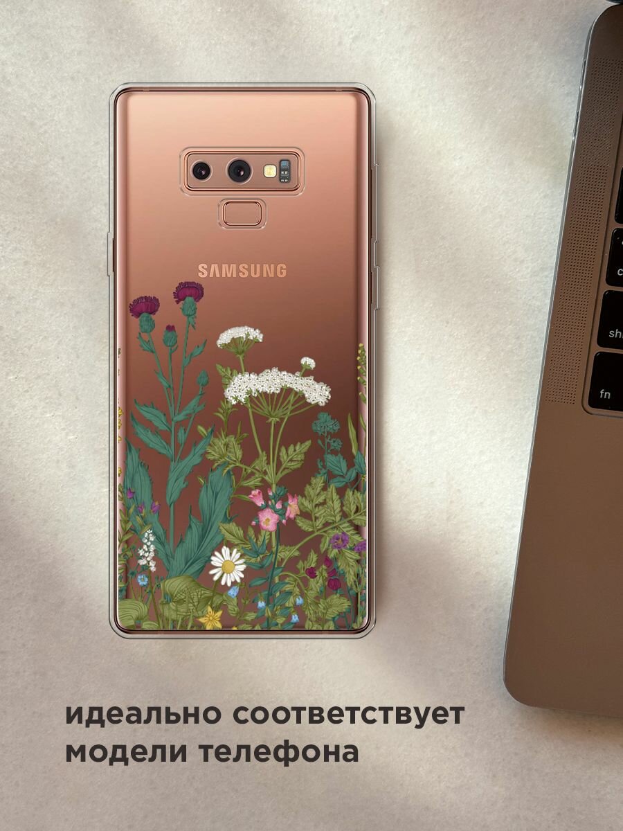 Чехол на Samsung Galaxy Note 9 / Самсунг Галакси Нот 9 с принтом "Дикие полевые цветы", прозрачный — фото 1