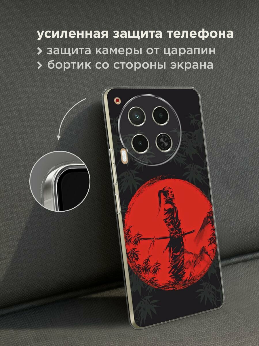 Чехол на Tecno Camon 30 4G / Текно Камон 30 4G с принтом "Самурай на красном фоне" — фото 1