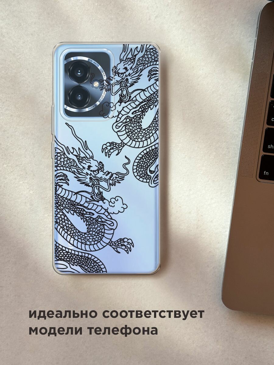 Чехол на Honor 100 / Хонор 100 с принтом "Два китайских дракона", прозрачный — фото 1