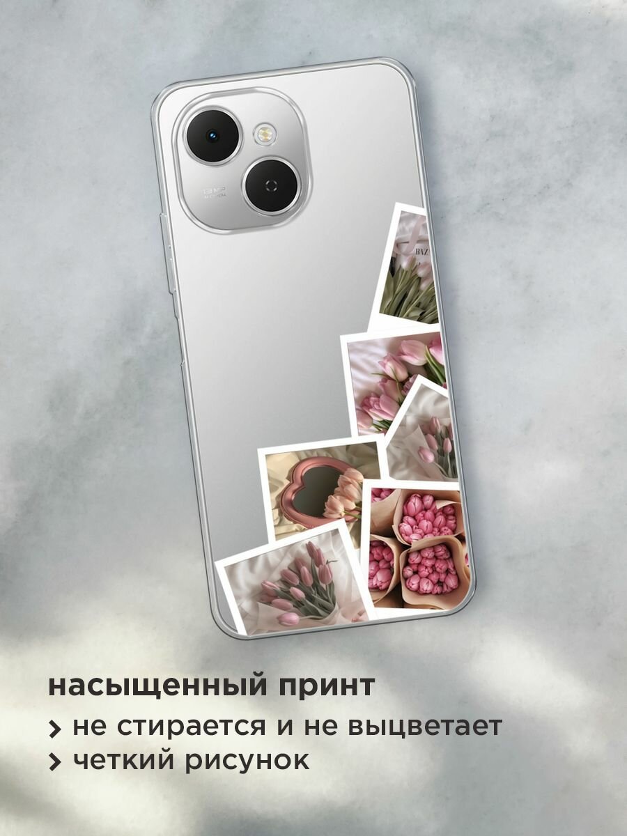 Чехол на Tecno Spark 40C / Текно Спарк 40C с принтом "Весенние фото - 8 марта", прозрачный — фото 1