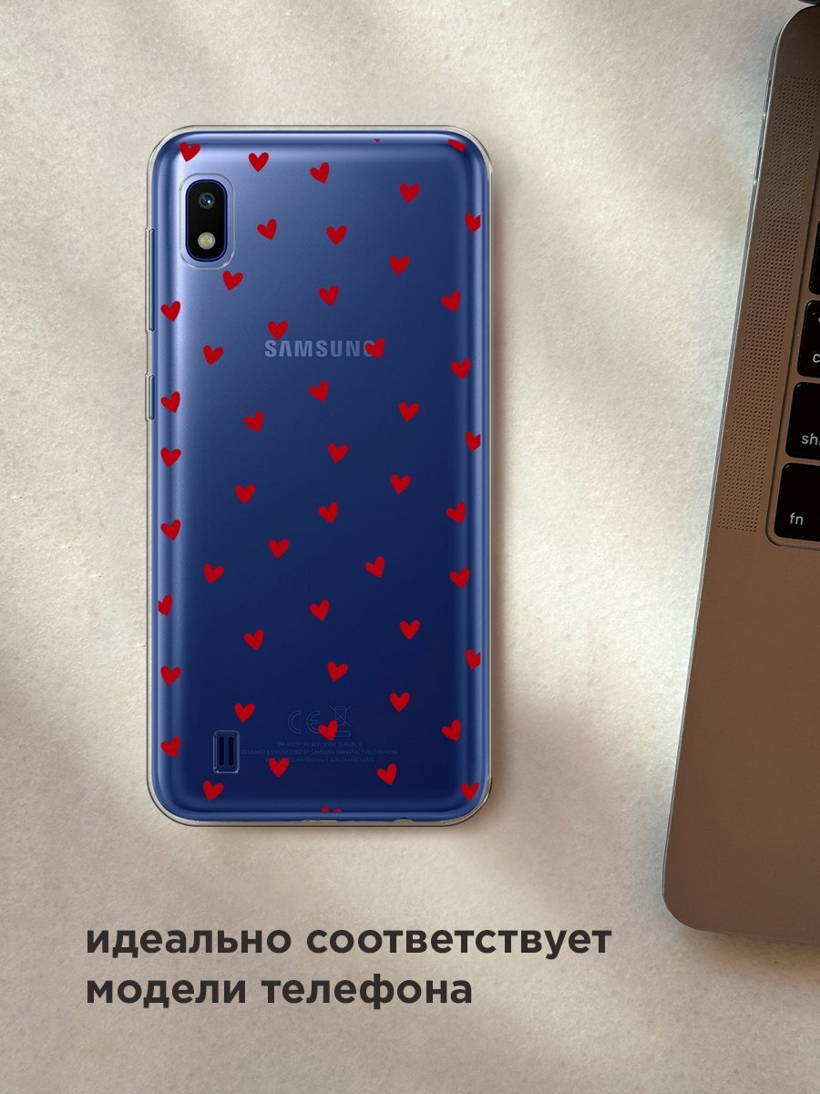 Чехол на Samsung Galaxy A10 / Самсунг Галакси А10 с принтом "Red hearts", прозрачный — фото 1