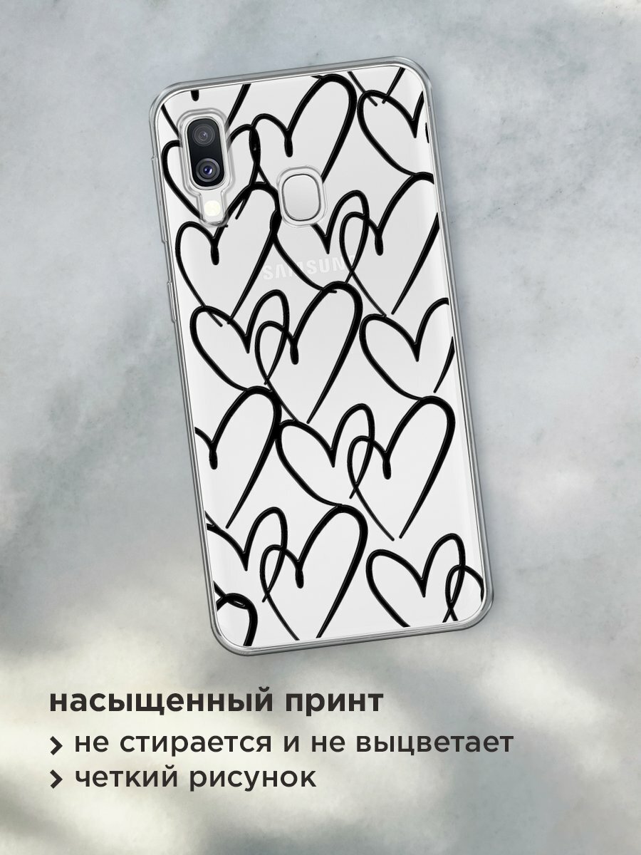 Чехол на Samsung Galaxy A40 / Самсунг Галакси А40 с принтом "Hearts doodle black 1" — фото 1