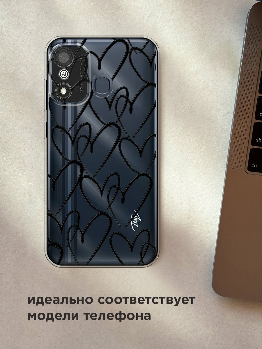 Чехол на Itel A27 / Ител А27 с принтом "Hearts doodle black 1" — фото 1
