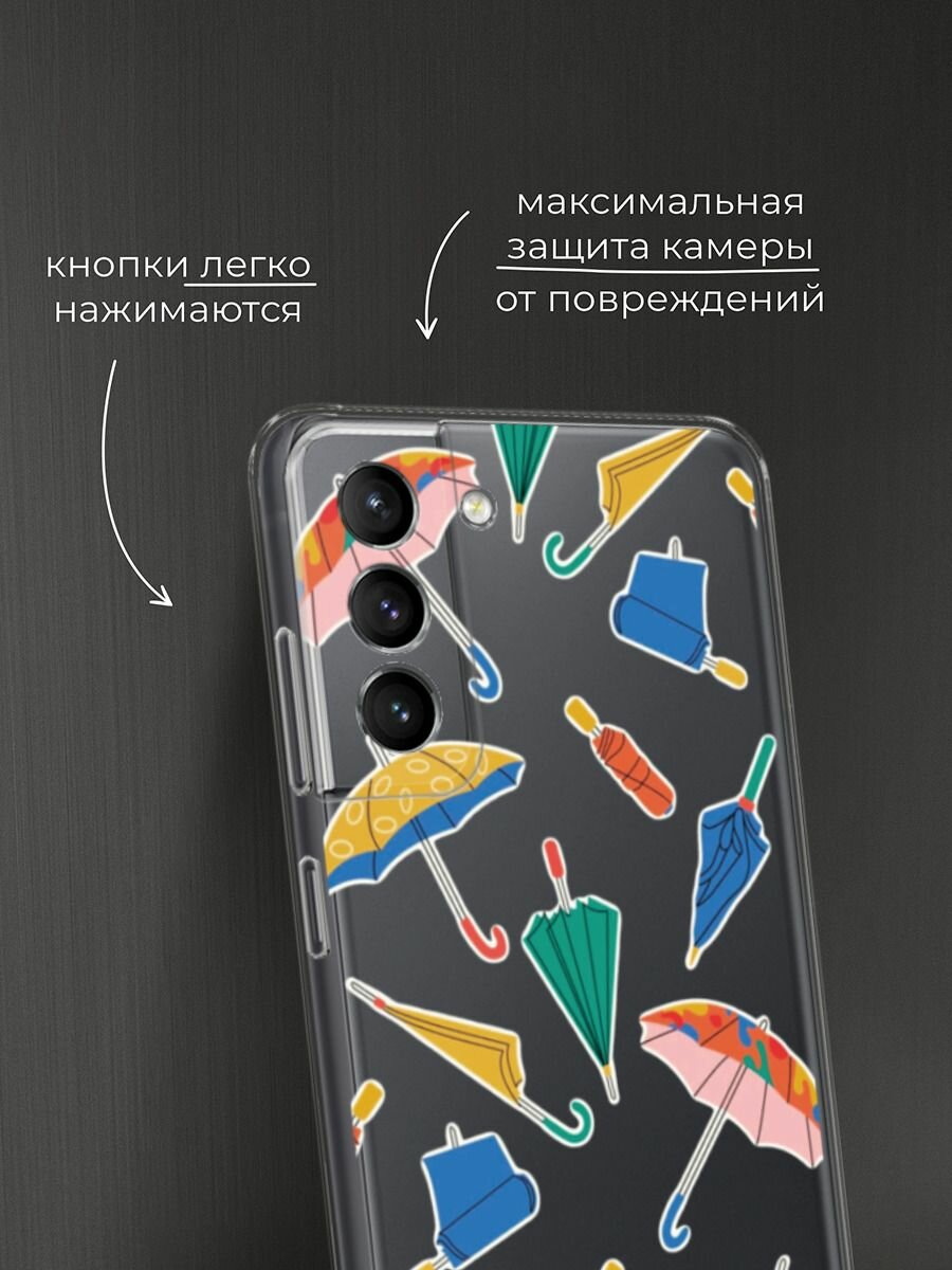 Чехол на Samsung Galaxy S21 / Самсунг Галакси S21 с принтом "Зонты паттерн", прозрачный — фото 1