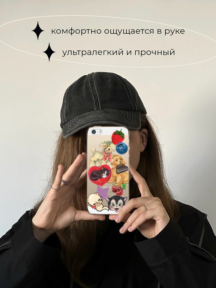Чехол на Apple iPhone 5/5S/SE / Айфон 5/5S/SE с принтом "Милые стикеры", прозрачный — фото 1