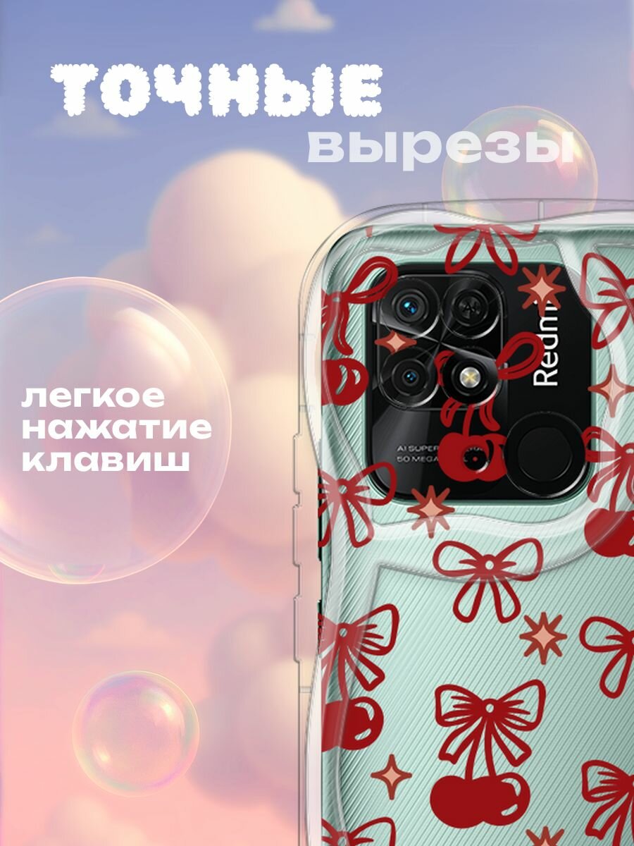 Чехол на Xiaomi Redmi 10C / Редми 10С с принтом "Вишня с бантиком" — фото 1