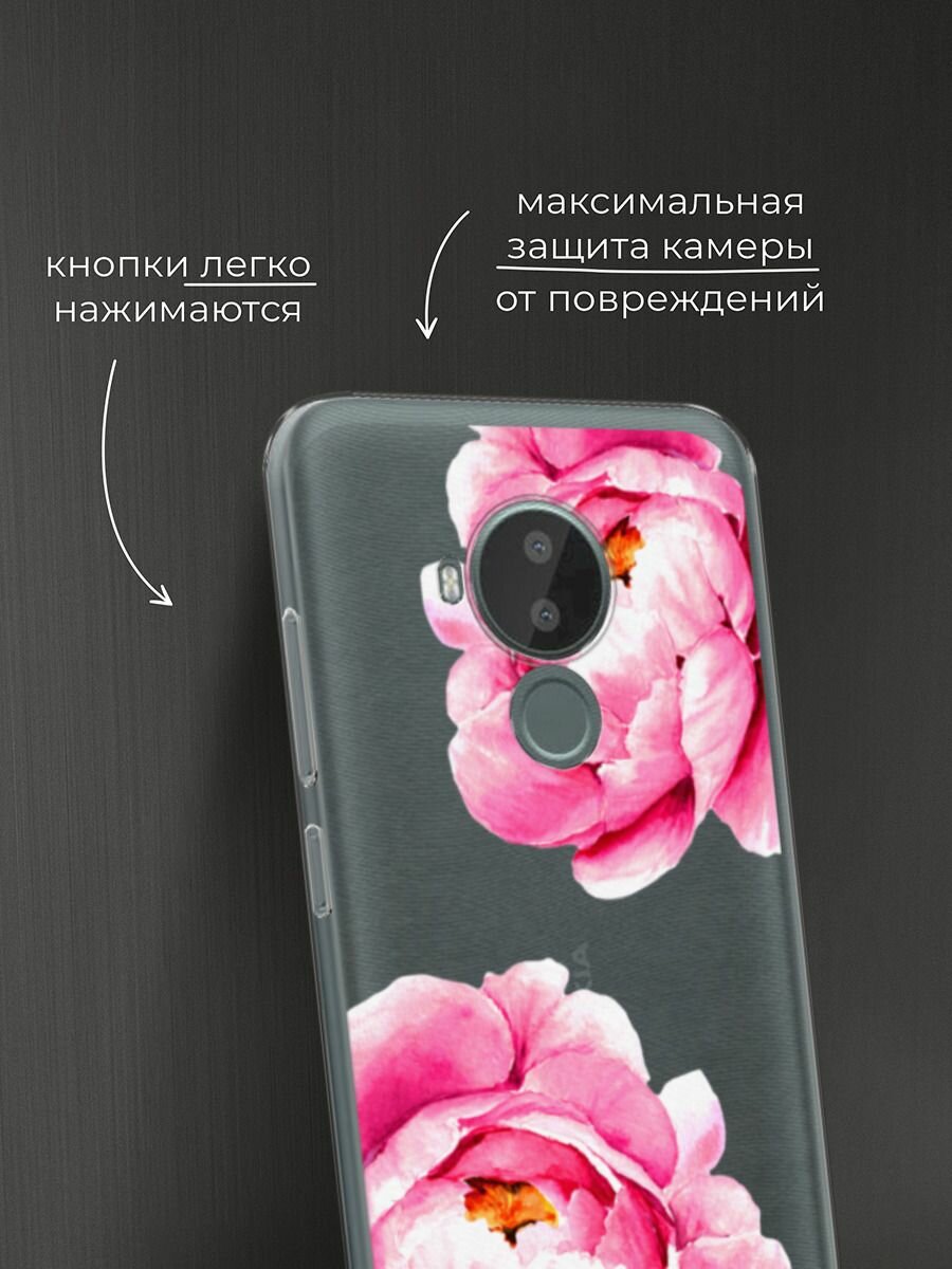 Чехол на Nokia C30 / Нокия C30 с принтом "Open peonies", прозрачный — фото 1