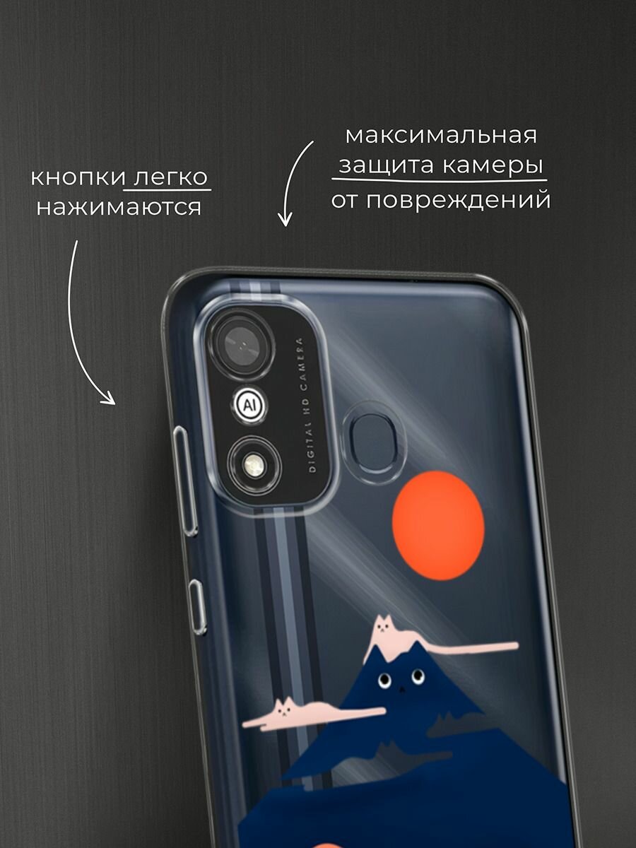 Чехол на Itel A27 / Ител А27 с принтом "Кот-гора", прозрачный — фото 1