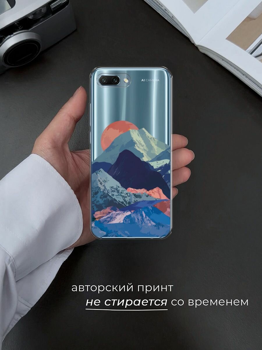 Чехол на Honor 10 / Хонор 10 с принтом "Закат в снежных горах", прозрачный — фото 1