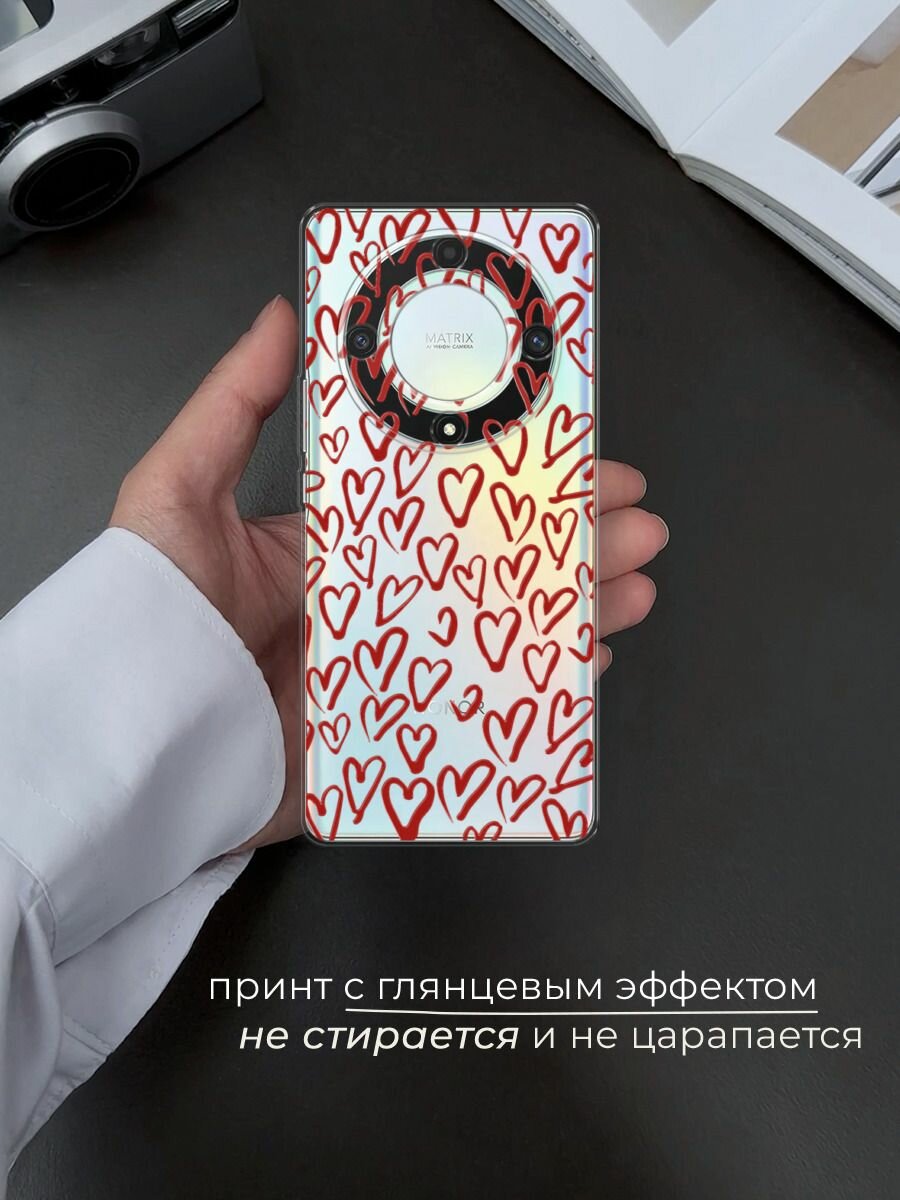 Чехол на Honor X9A / Хонор X9A с принтом "Легкие бордовые сердечки" — фото 1