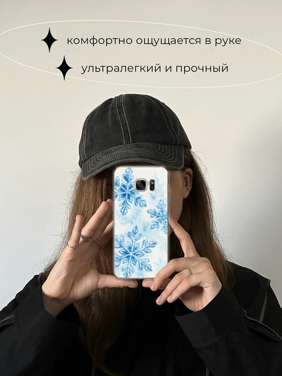 Чехол на Samsung Galaxy S7 / Самсунг Галакси С 7 с принтом "Акварельные снежинки" — фото 1