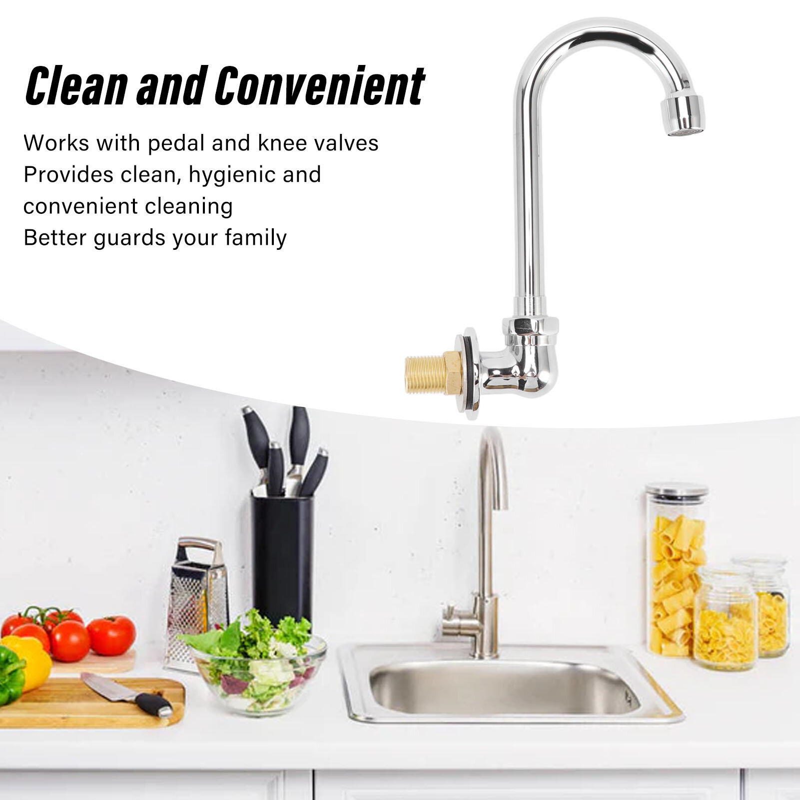 Смеситель для ножной педали из нержавеющей стали G1/2 с резьбой, настенный коленный клапан, кран для раковины для больницы, фабрики на железнодорожном вокзале