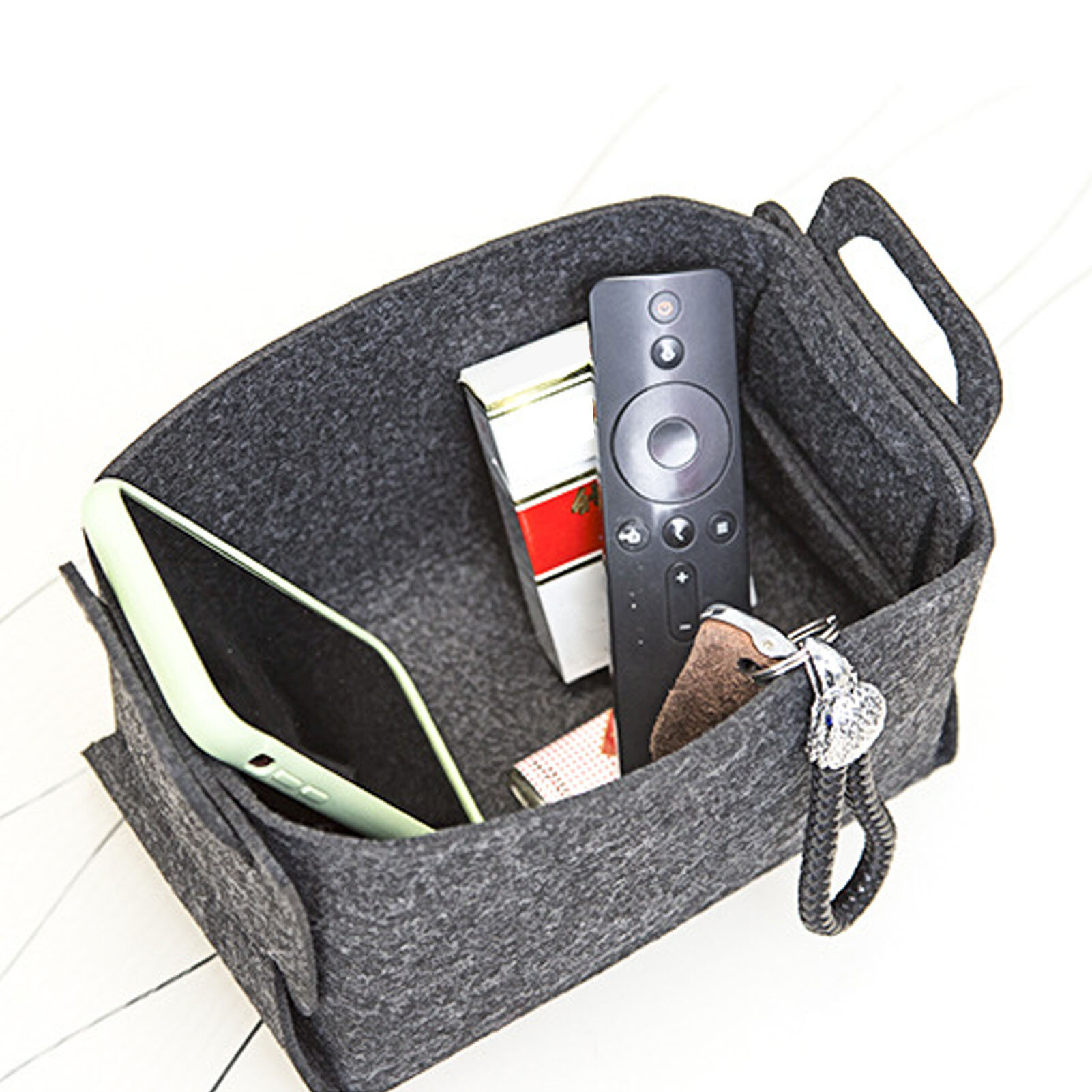 Корзина для хранения из фетра, большая вместимость, складная корзина для хранения из фетра с ручками для переноски, для органайзеров для шкафа для белья, цвет черный, серый