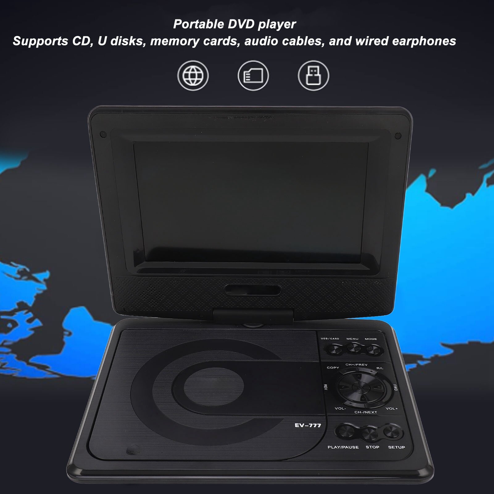 1080P портативный DVD-плеер 7-дюймовый HD поворотный экран поддержка USB-карт памяти автомобильный MP5-видеоплеер 110‑240 В