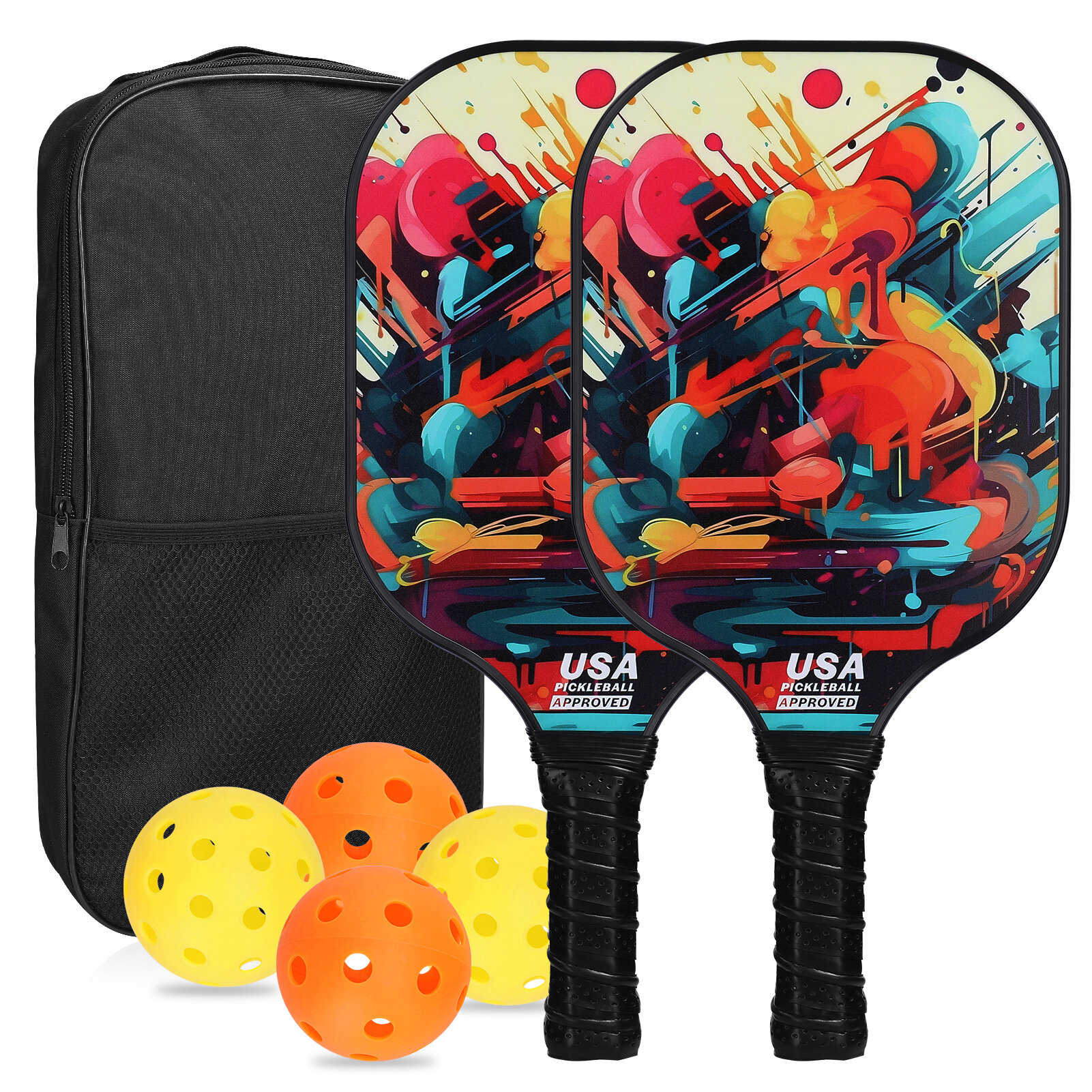Набор ракеток Pickleball из стекловолокна Набор ракеток Pickleball Paddle из 2 ракеток и 4 мячей Pickleball Ракетка Pickle-Ball с мячами Спортивный аксессуар