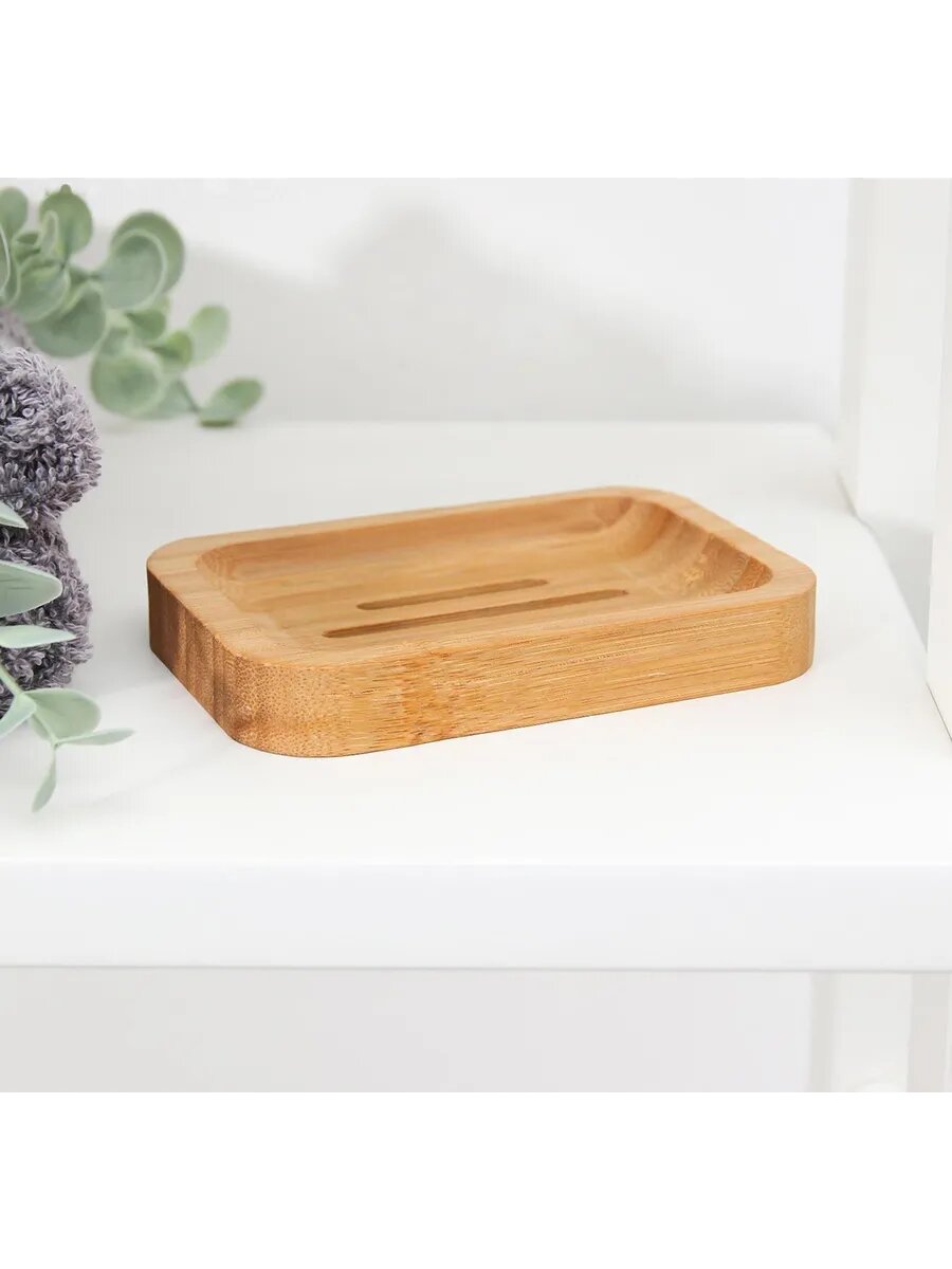 Мыльница для ванной и кухни со сливом, деревянная