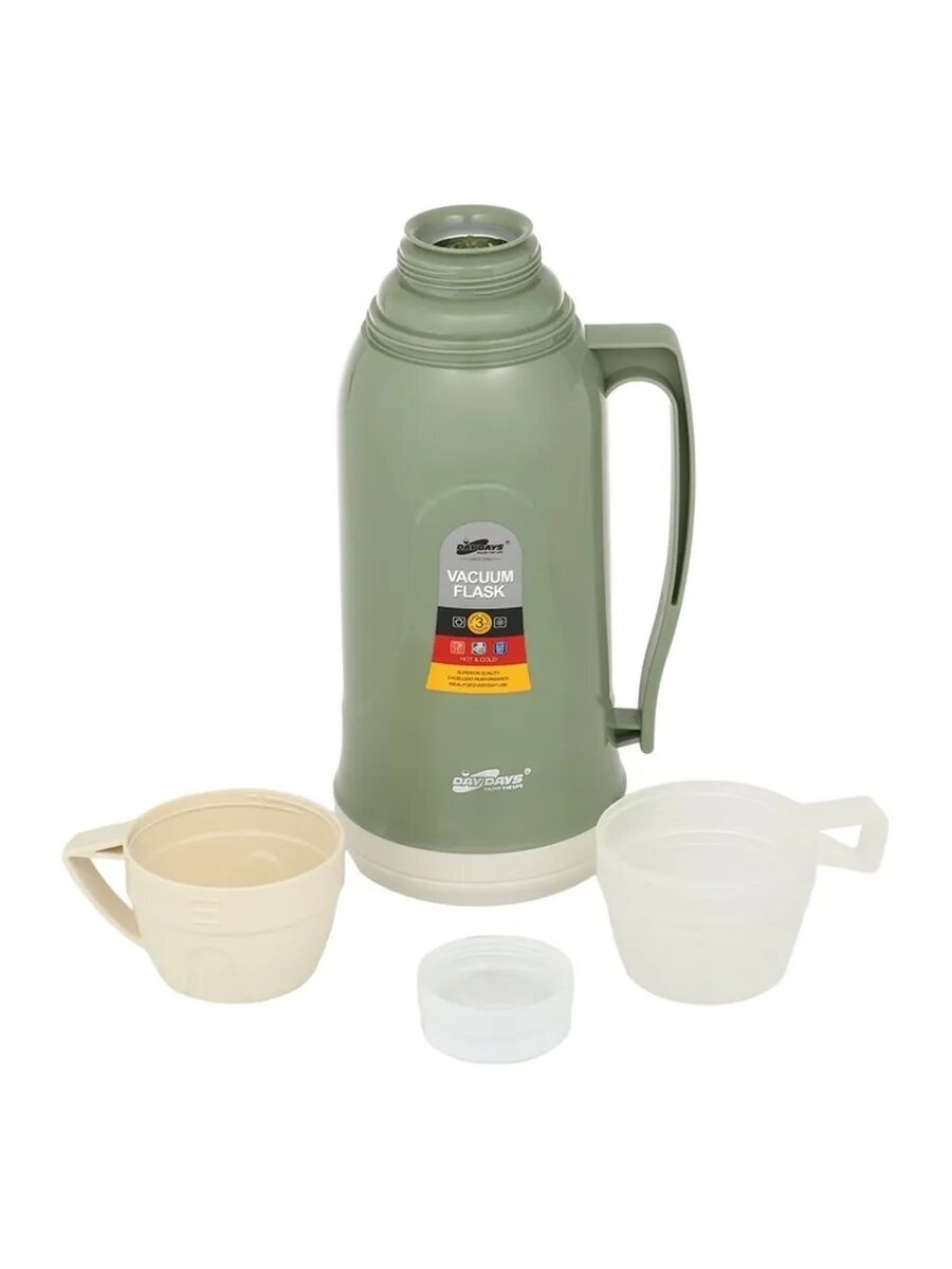 Емкий термос с стеклянной колбой и рисунком