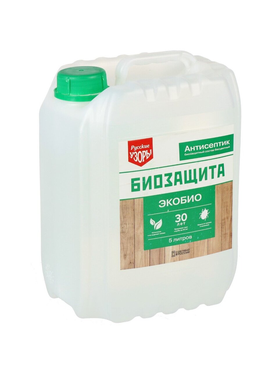 Антисептик для дерева Русские узоры Био бесцветный 5 л, защита от плесени и насекомых, для внутренних и наружных работ