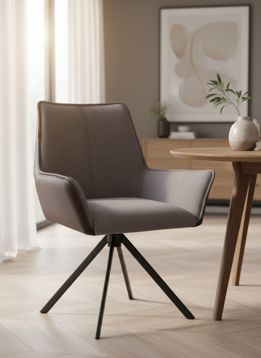 Кресло обеденное мягкое поворотное TetChair Murano/Мурано опора 360, велюр/букле, экокожа, бежевый, коричневый