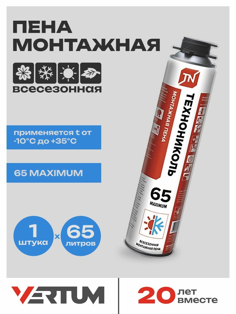 Пена монтажная профессиональная Технониколь 65 MAXIMUM всесезонная, 1 шт.