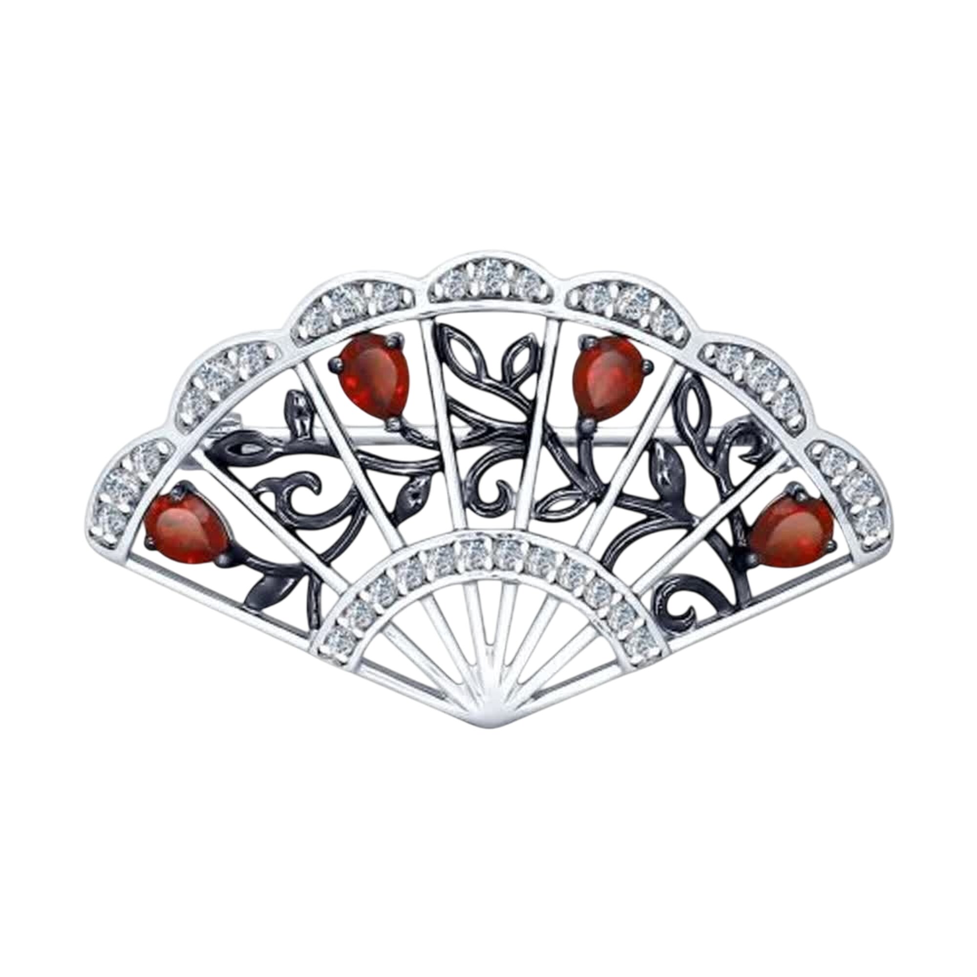 Брошь, серебро, 925 проба, родирование, гранат, фианит