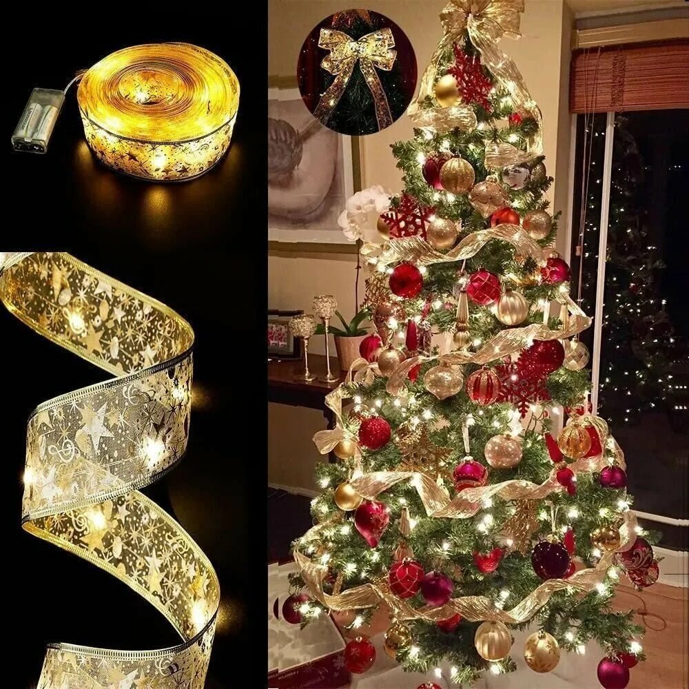 Рождественская лента из медной проволоки light string LED ribbon bronzing gold с желтым светом длиной 5 метров