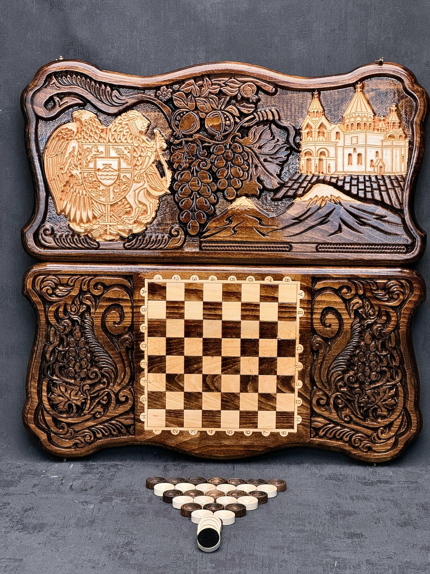 Нарды Деревянные Резные "Армянская Культура", большие 60см