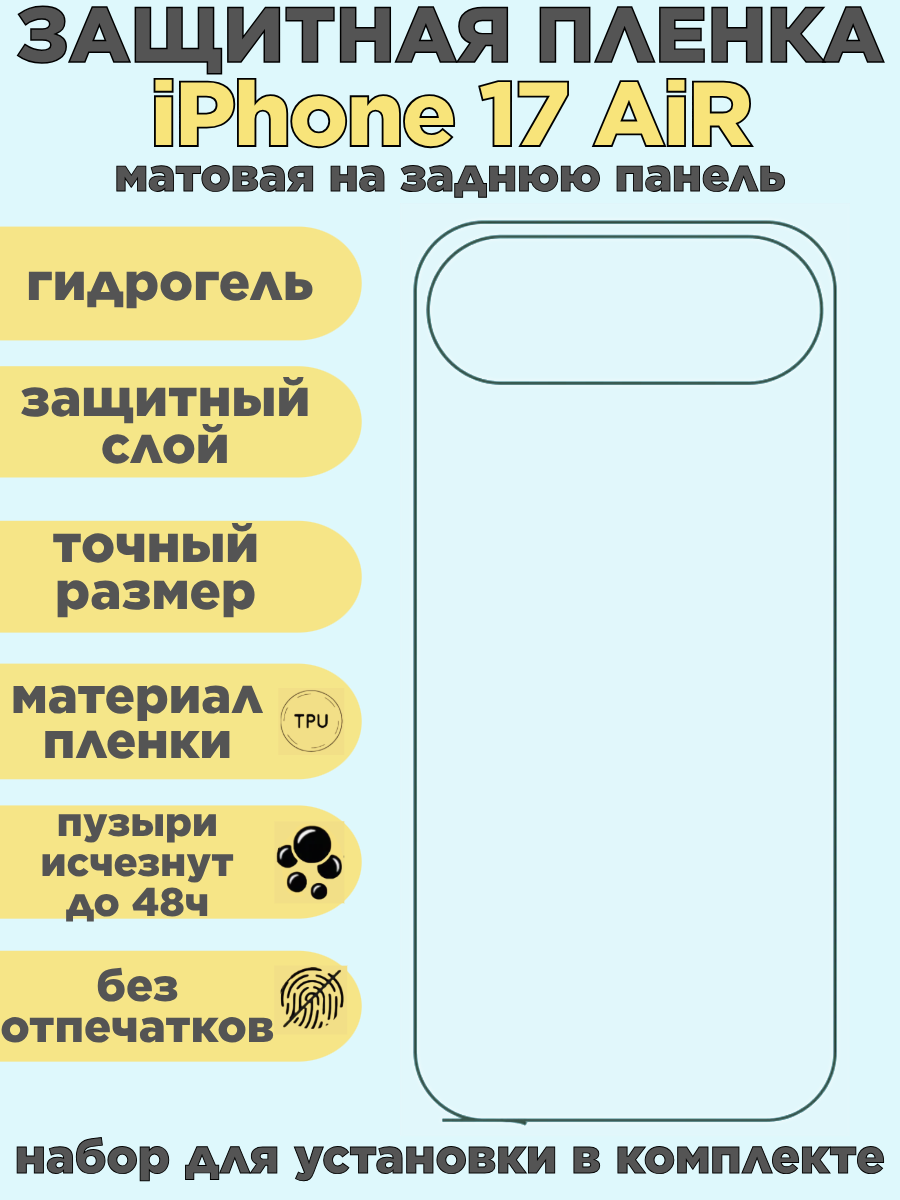 Задняя панель. Гидрогелевая полиуретановая защитная пленка для iPhone 17 AIR матовая