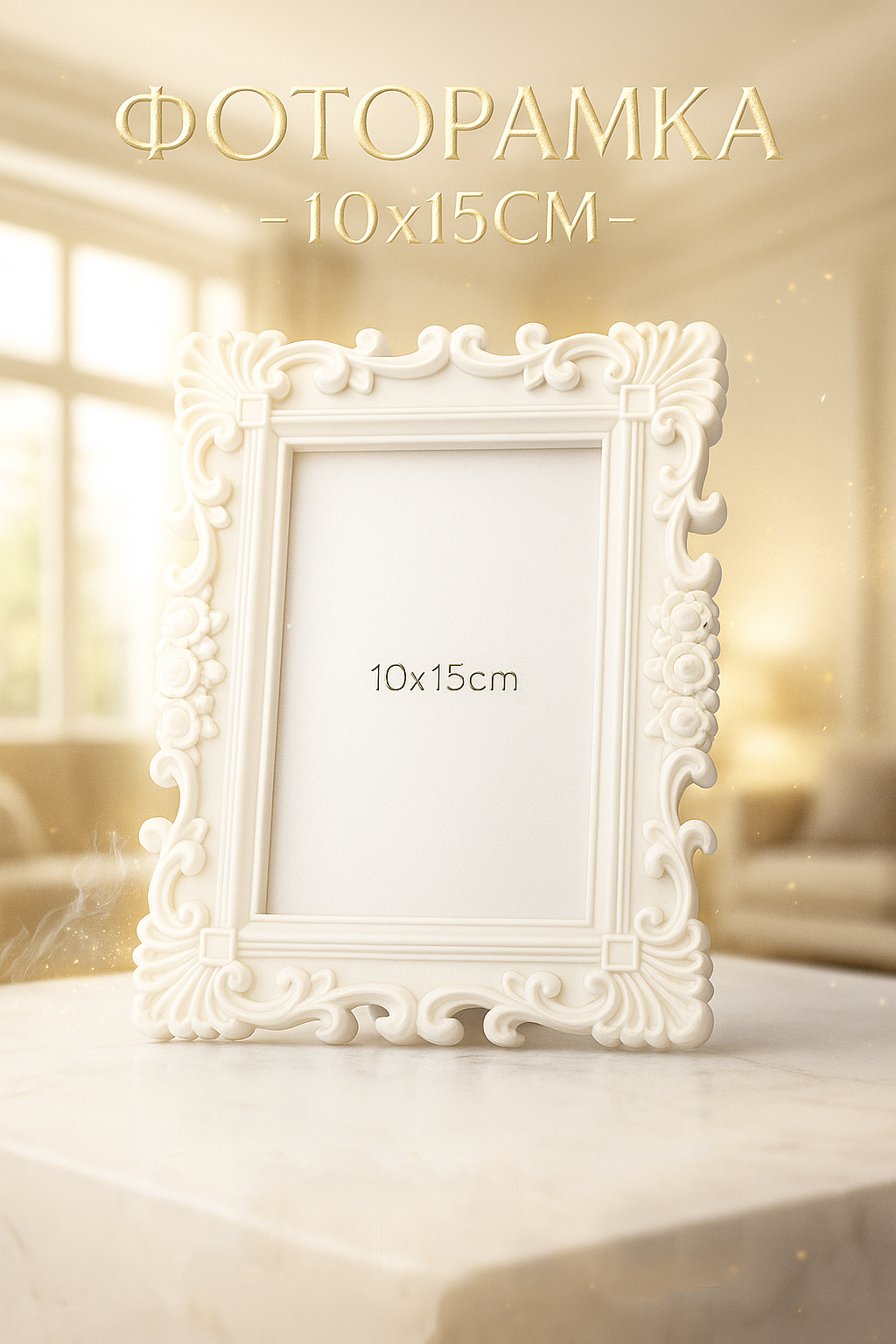 Фоторамка для фото 10×15 см "Розочки и завитки роза" размер 20.5×15.5 см, цвет белый