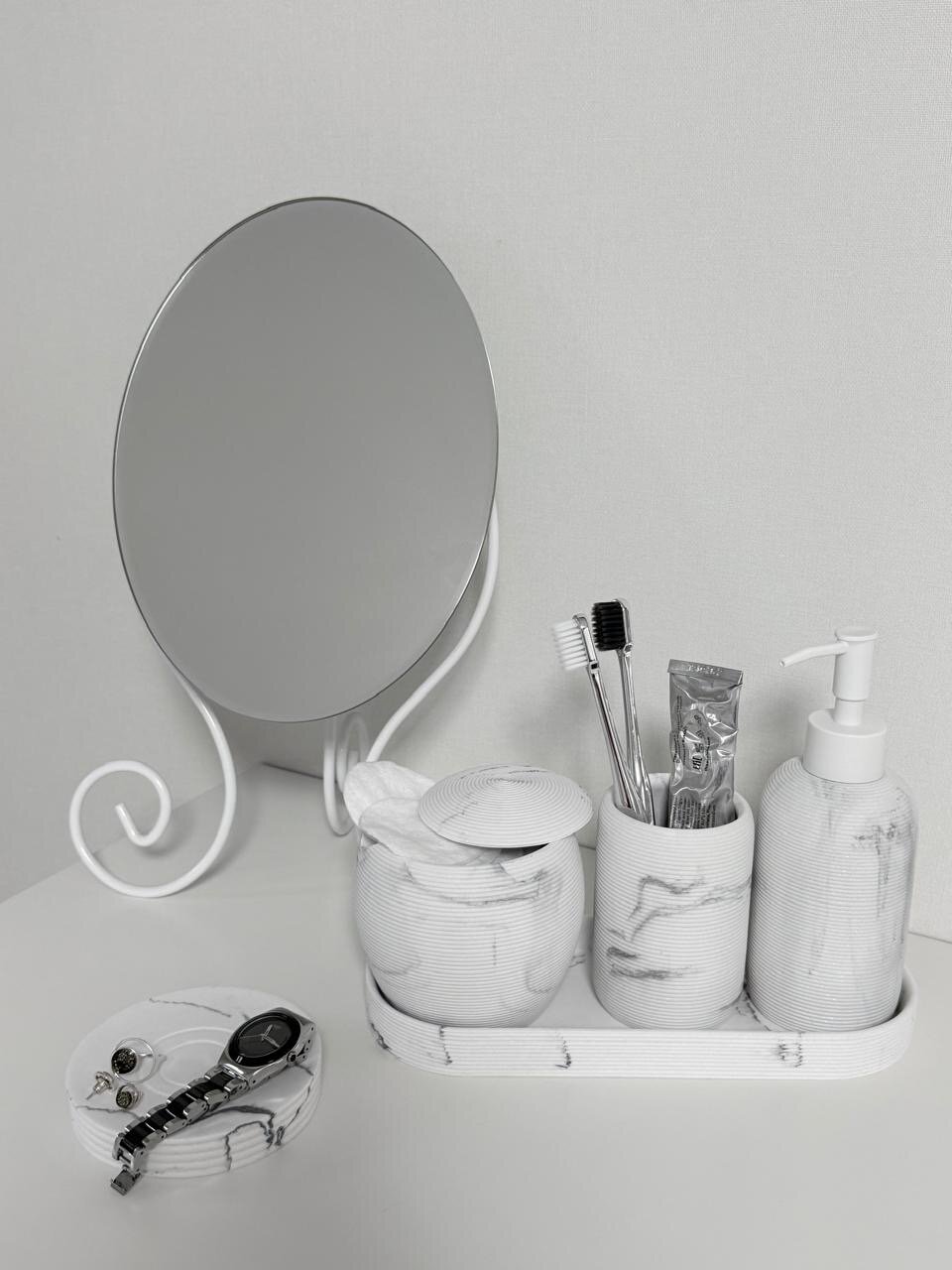 Набор аксессуаров для ванной комнаты, 5 предметов, белый мрамор