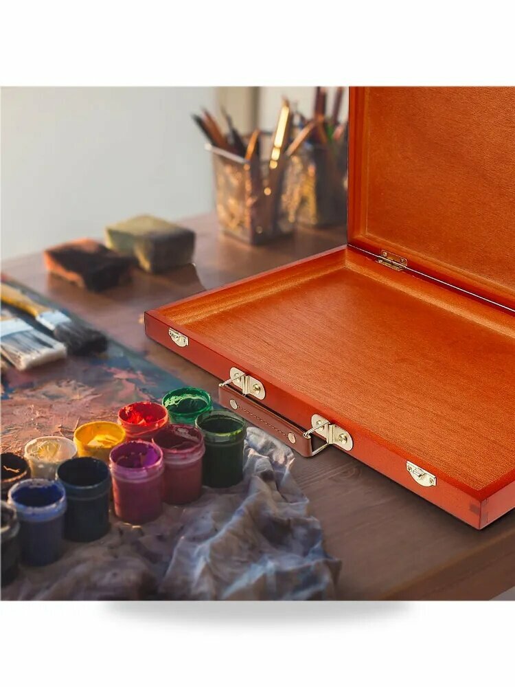 Деревянная коробка для художников 37x23x4,3 см, с ручкой