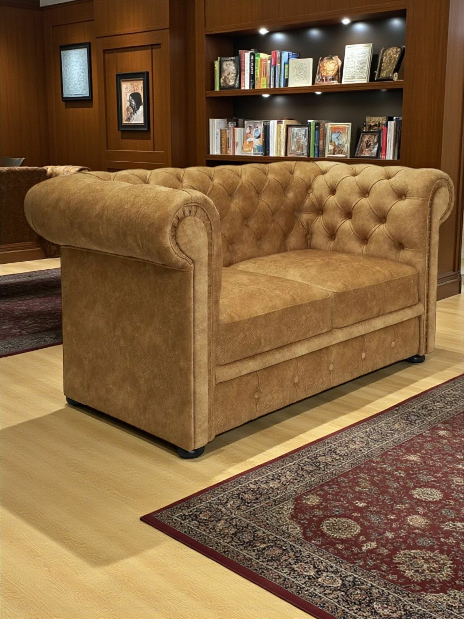 Диван прямой нераскладной Честер, КРЕСЛОВЪ33, 2-х местный, велюр Lambre 10 коричневый, 165х85х75 см